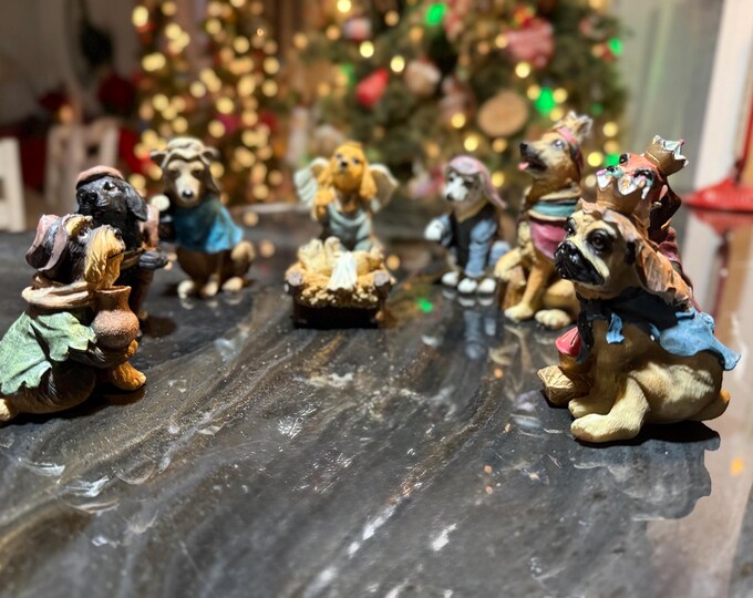 Dog-themed Nativity Scene Hand-painted Resin Figurines, Unique Holiday ...