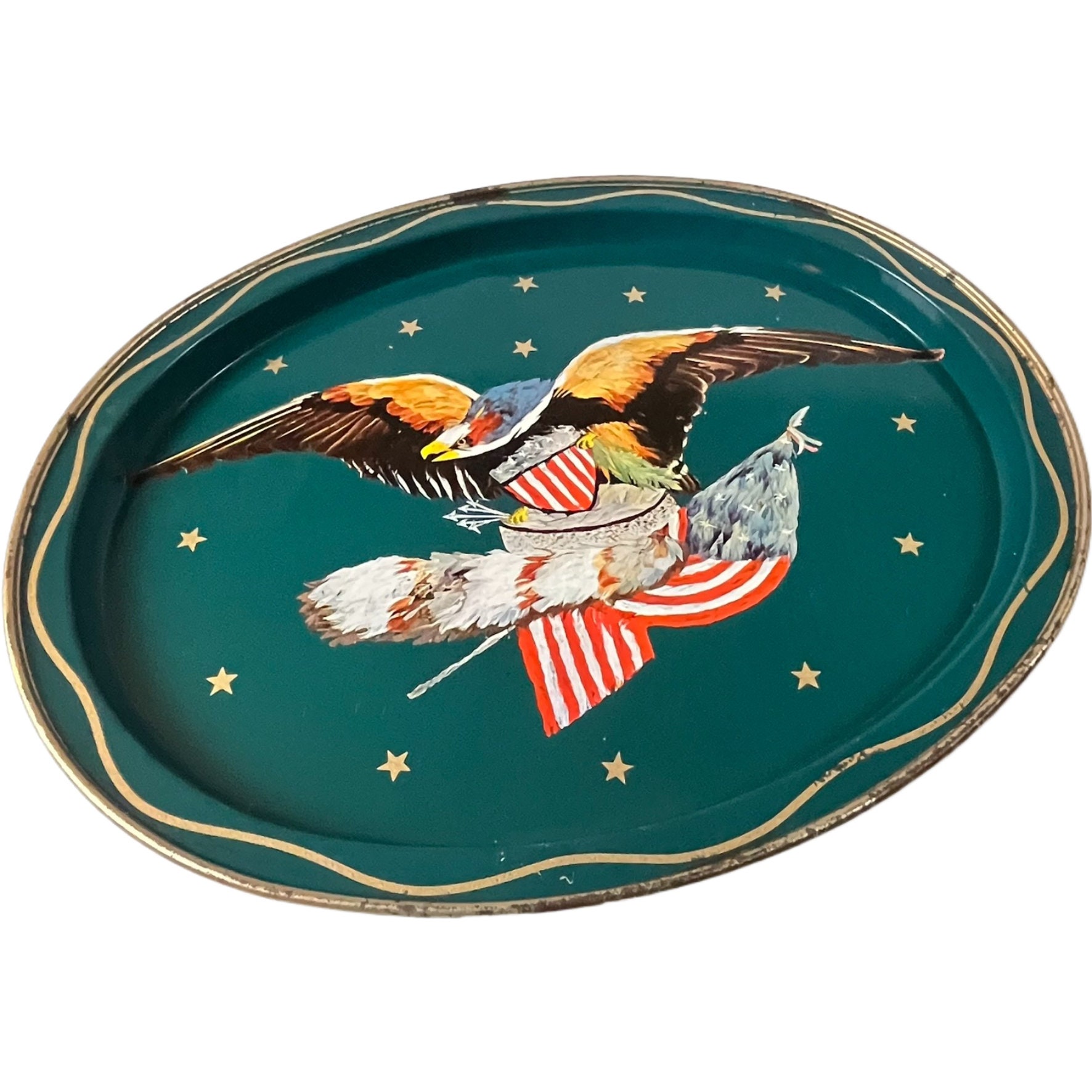 Vintage Metal Patriotic Tray – American Eagle and Flag Design – Mid ...