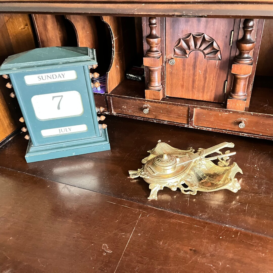 Antique Brass Musical Inkwell, Ornate Victorian-era Desk Accessory ...