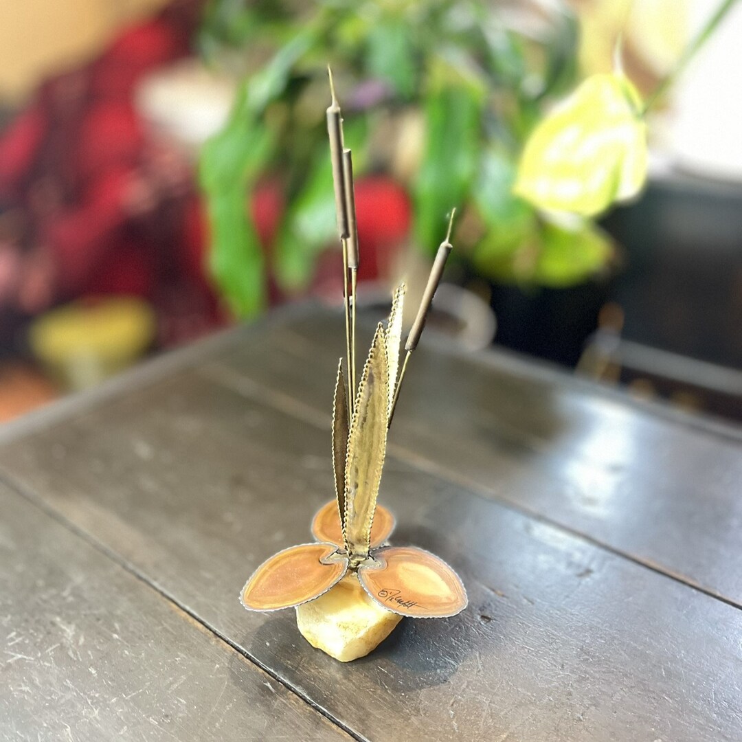 Vintage Demott Metal Sculpture, Mid-century Modern Brass and Stone ...