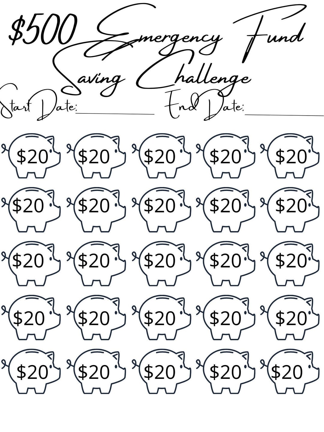 500 Money Saving Challenge, Emergency Fund, 30 Day Saving Challenge,500 ...