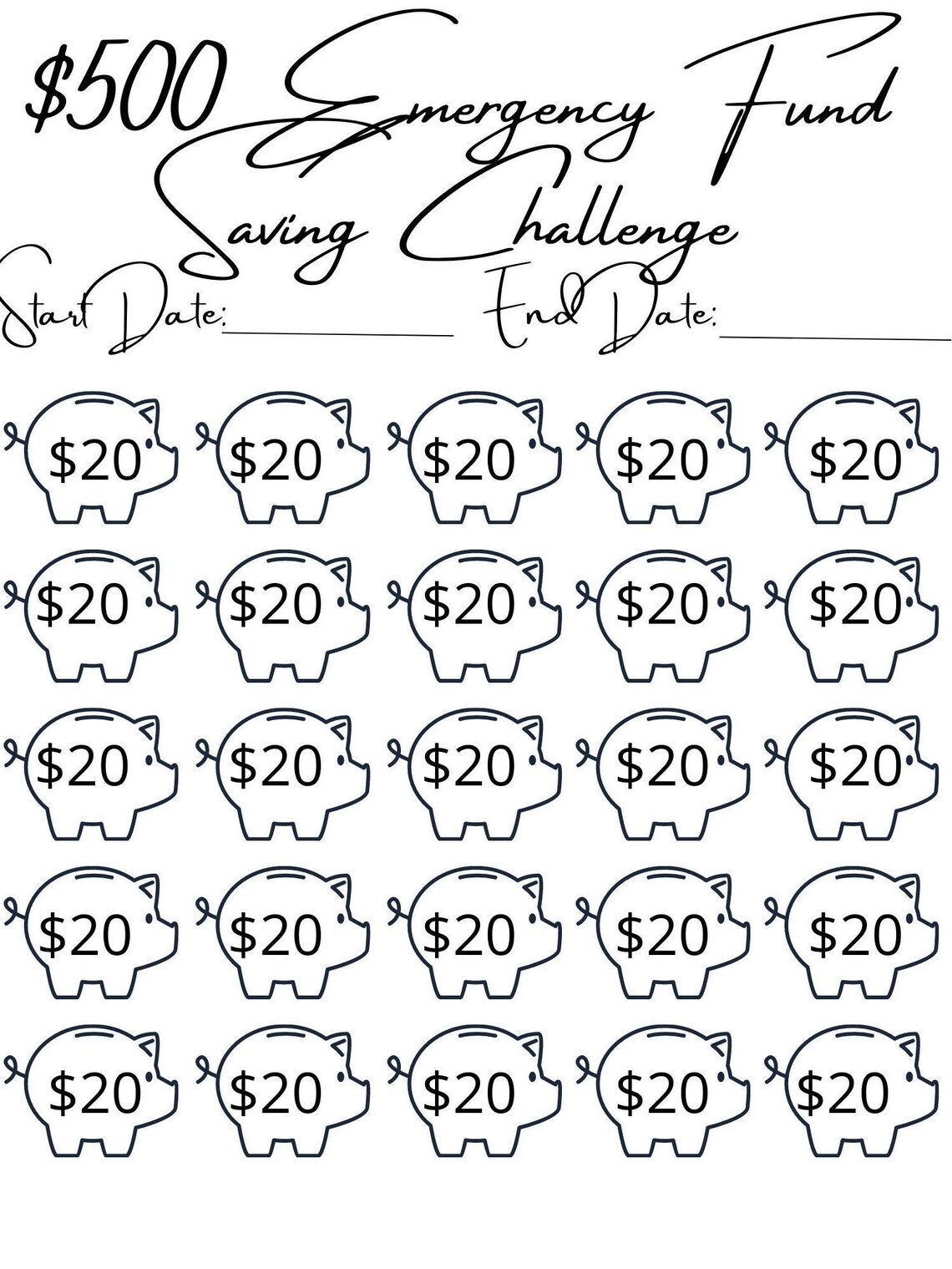 500 Money Saving Challenge, Emergency Fund, 30 Day Saving Challenge,500 ...