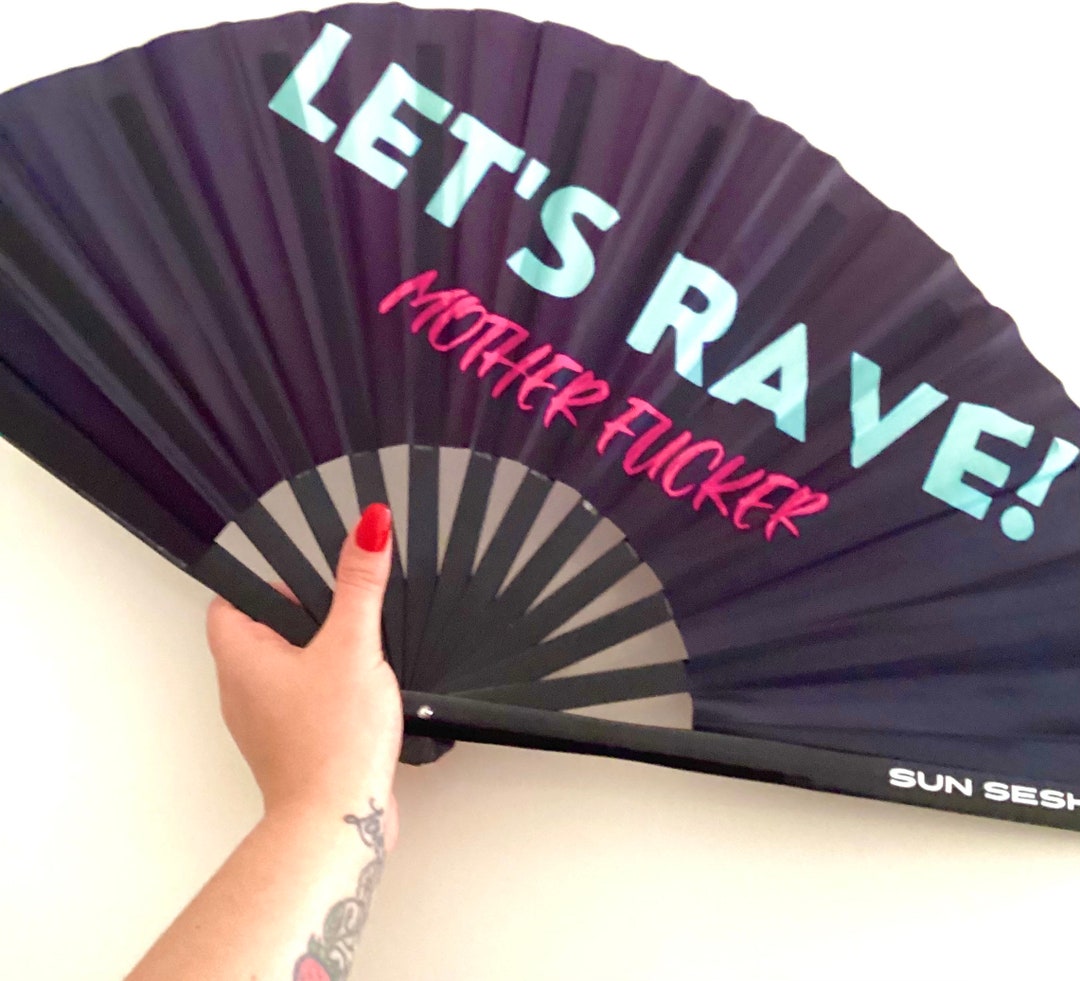 LETS RAVE FAN High Quality Hand Painted Bamboo Extra Large Clacking Fan ...
