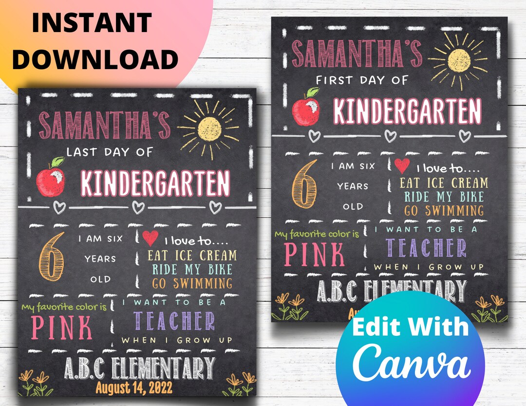 First Day of Kindergarten Sign, Back to School Sign Printable, First ...