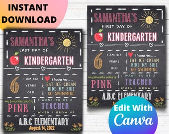 Editable First Day of Kindergarten Printable, Chalkboard Back to School ...