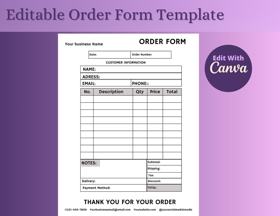 Minimalistic Order Form Template a Printable for a Small Business Cake ...