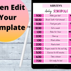 3 COLORS BUNDLE Daily Schedule Template Editable PDF , Chore Chart ...