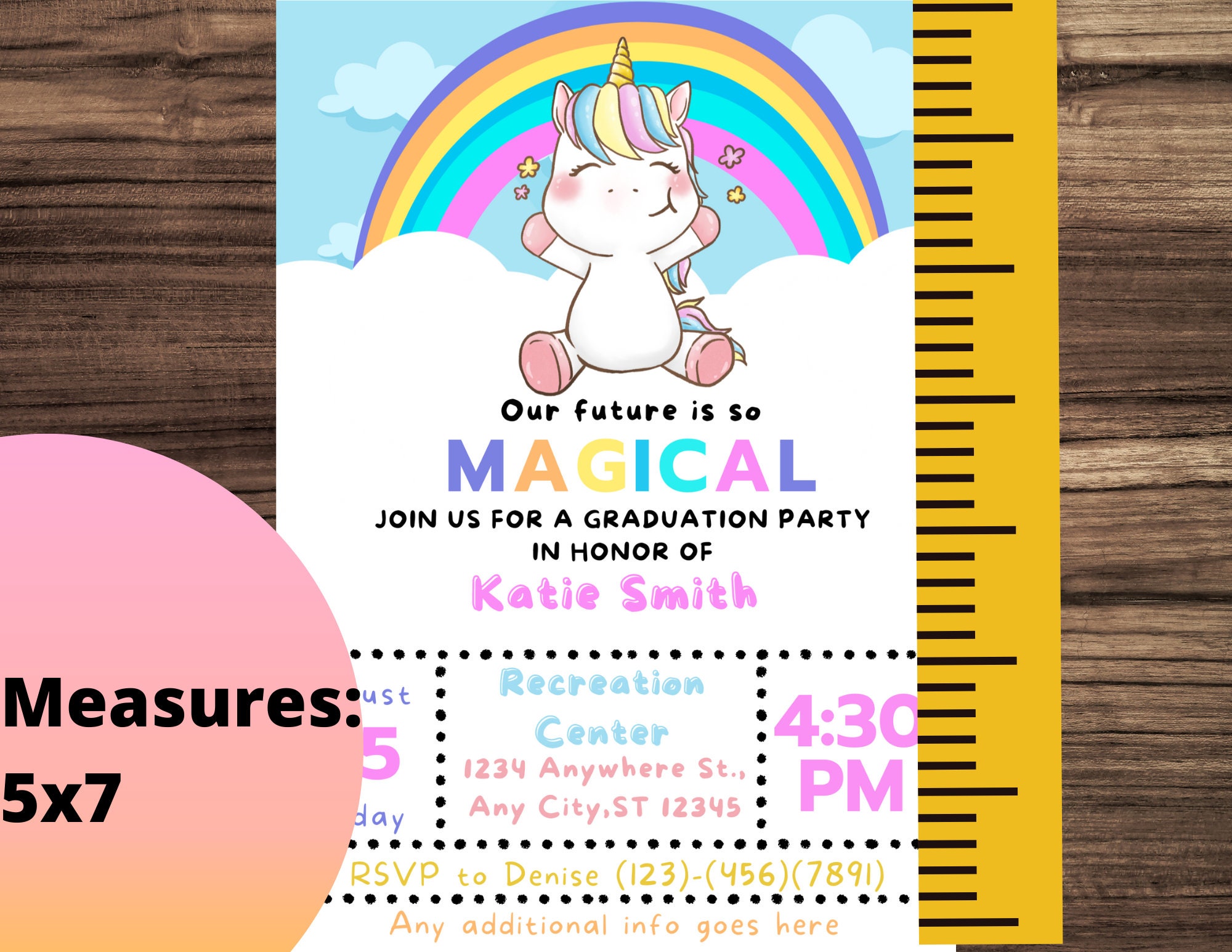 Girls Unicorn Kindergarten Graduation Invitation, Preschool Pre K ...