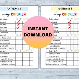 EDITABLE & PRINTABLE DAILY Checklist for Kids, Chore Chart for Kids ...