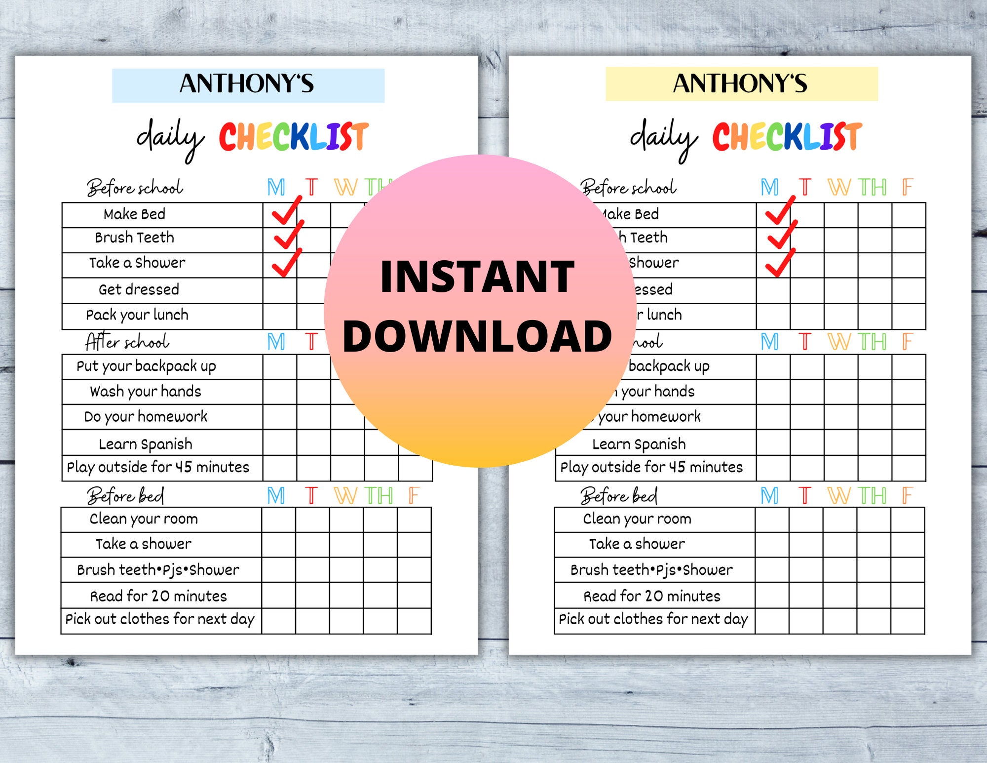 EDITABLE & PRINTABLE DAILY Checklist for Kids, Chore Chart for Kids ...