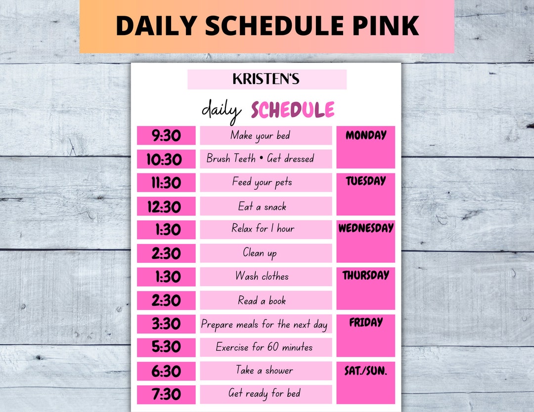 PINK DAILY SCHEDULE, Editable, Pdf, Printable, Chore Chart, Schedule ...