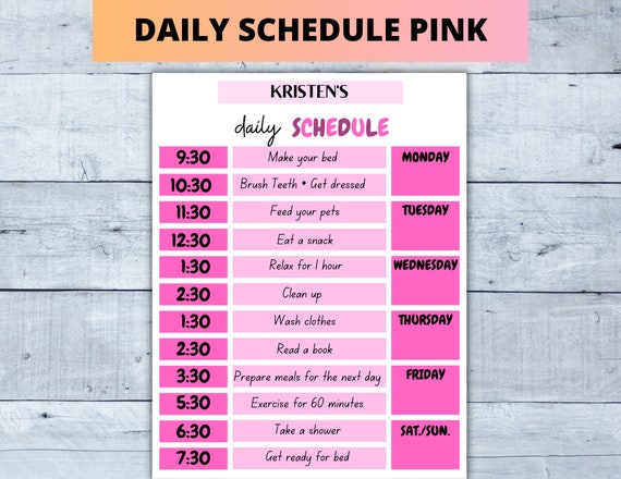 PINK DAILY SCHEDULE Editable Pdf Printable Chore Chart - Etsy