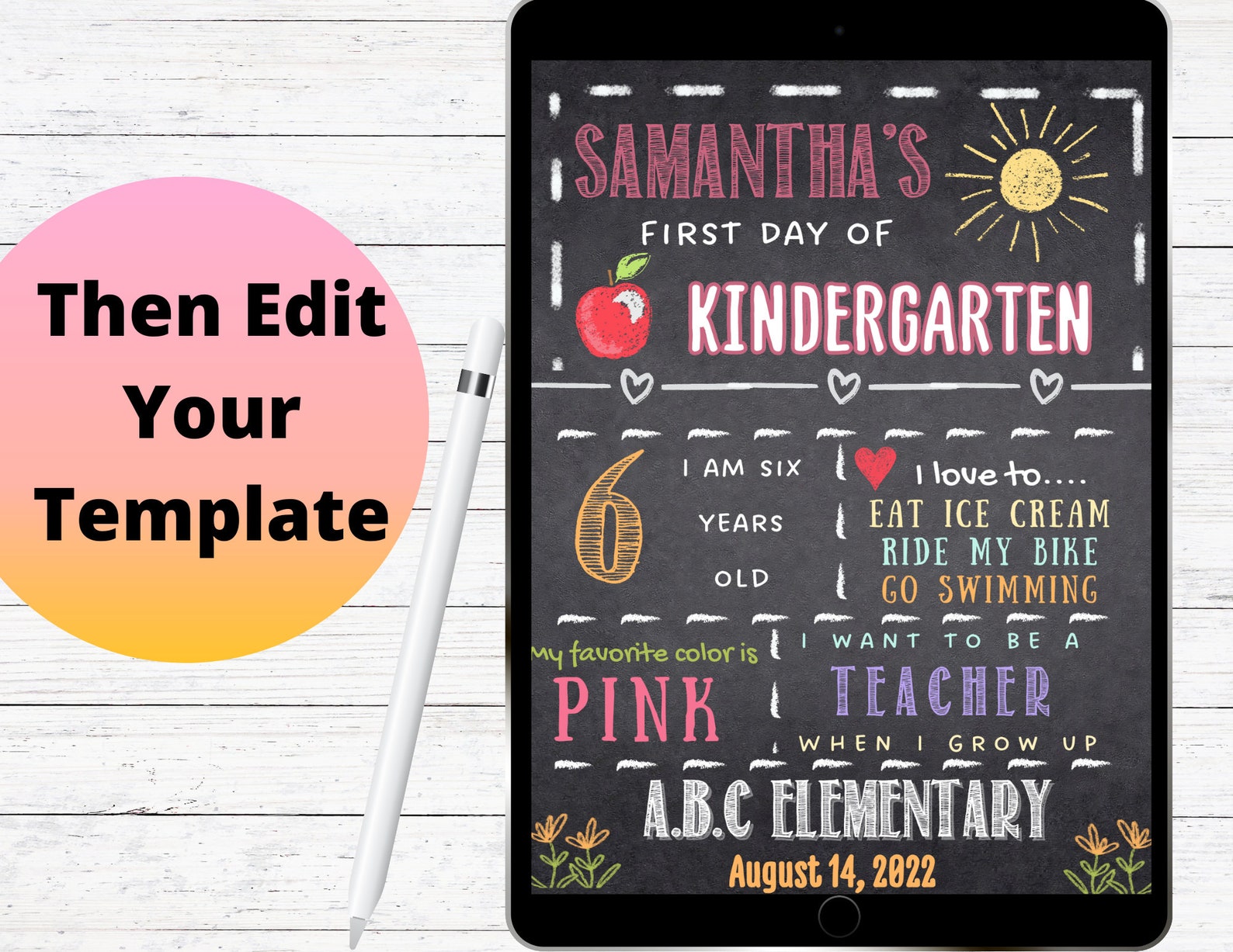 First Day of Kindergarten Sign Back to School Sign Printable - Etsy