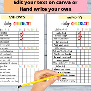 EDITABLE & PRINTABLE DAILY Checklist for Kids, Chore Chart for Kids ...