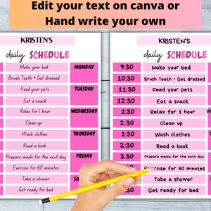 3 COLORS BUNDLE Daily Schedule Template Editable PDF , Chore Chart ...