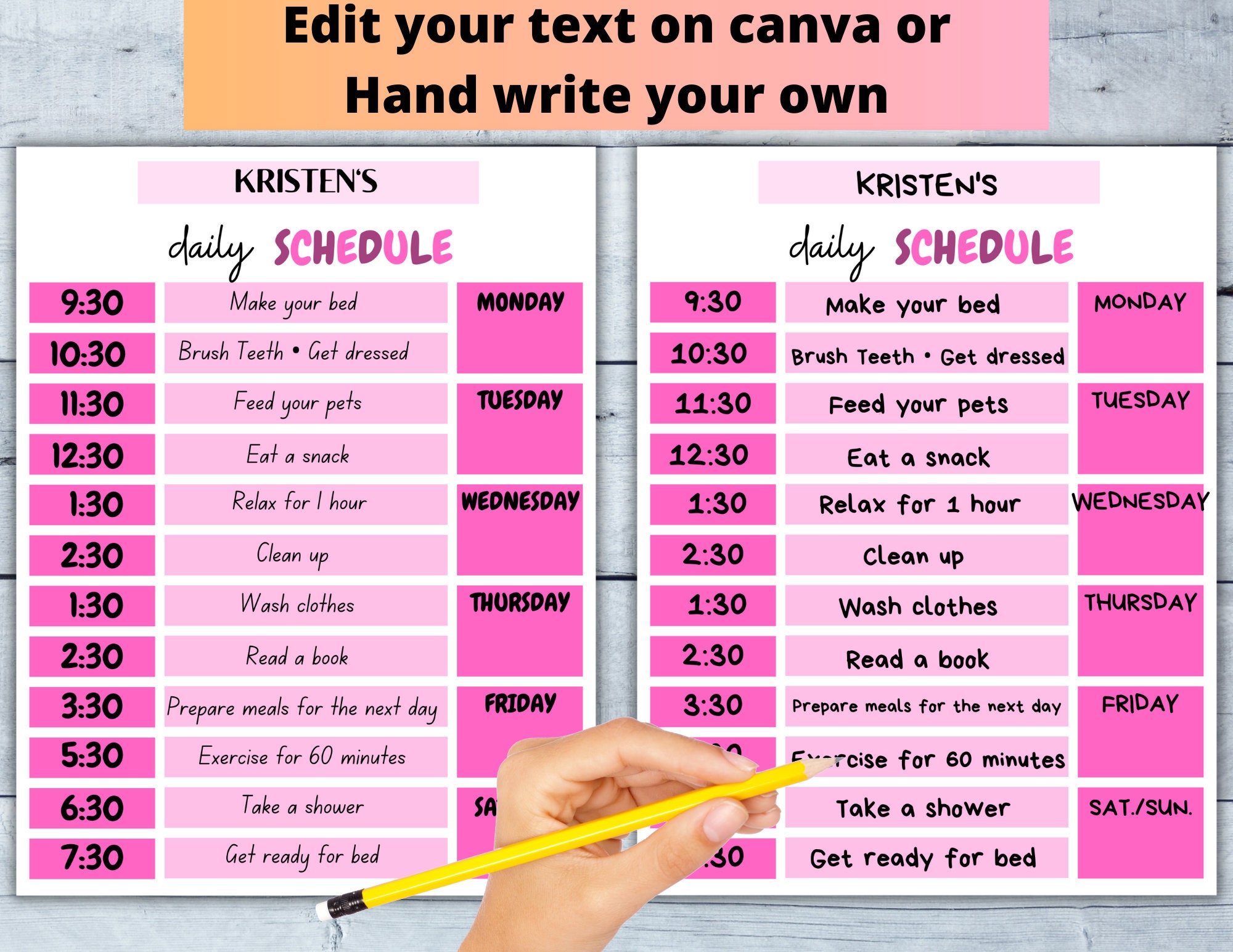 3 COLORS BUNDLE Daily Schedule Template Editable PDF , Chore Chart ...