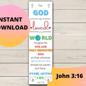 John 3:16 CHRISTIAN PRINTABLE BOOKMARK Bookmarks for Kids - Etsy