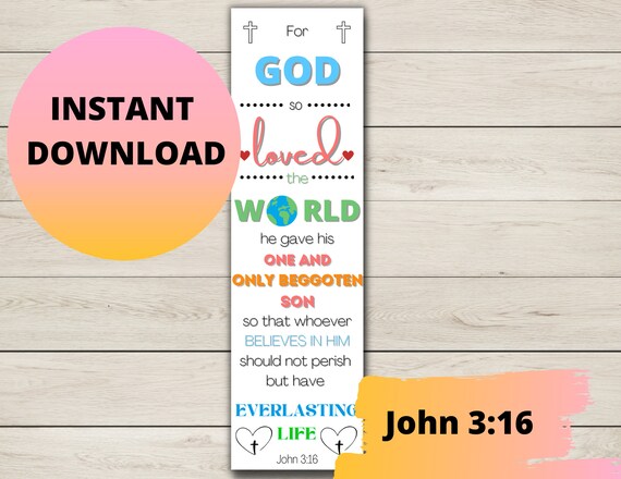 John 3:16 CHRISTIAN PRINTABLE BOOKMARK Bookmarks for Kids - Etsy