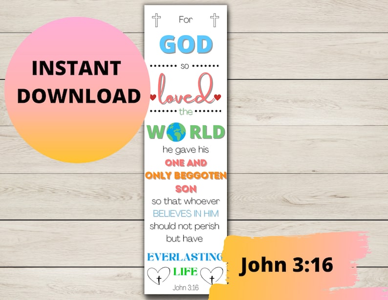 John 3:16 CHRISTIAN PRINTABLE BOOKMARK Bookmarks for Kids - Etsy