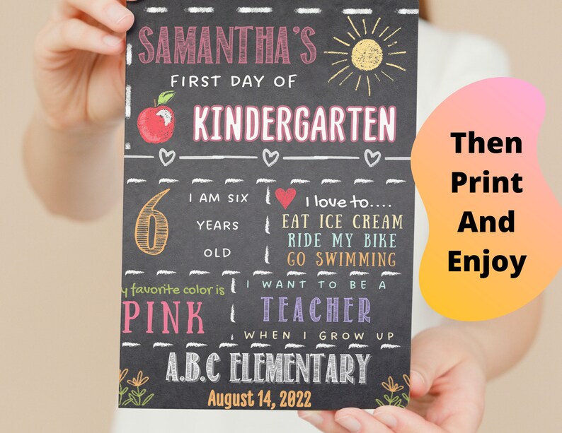 First Day of Kindergarten Sign Back to School Sign Printable - Etsy