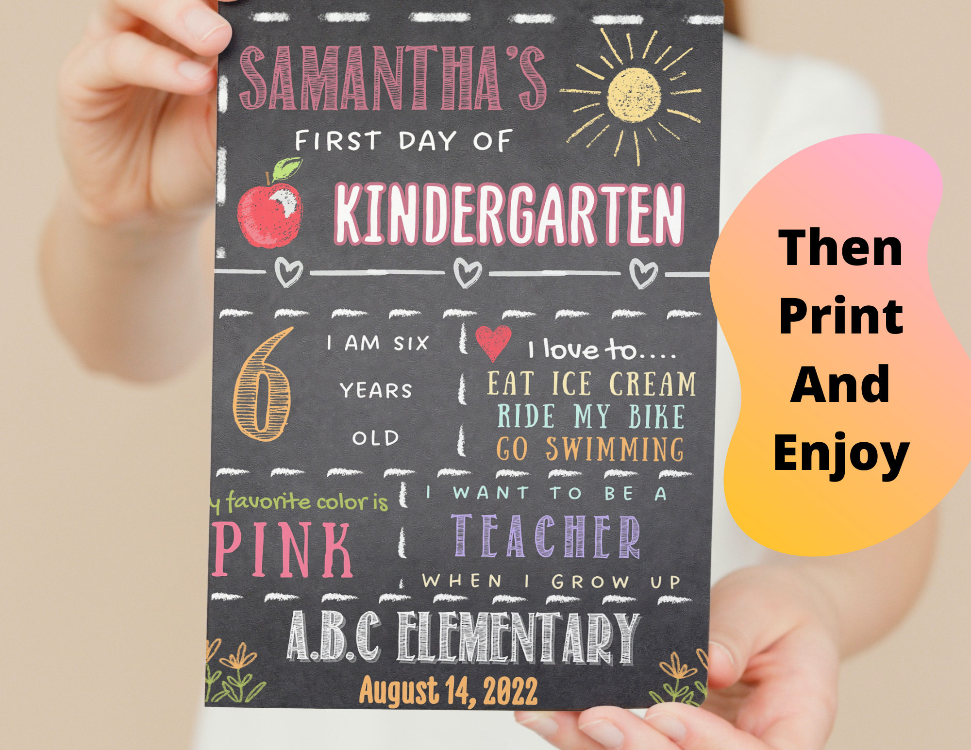 First Day of Kindergarten Sign Back to School Sign Printable - Etsy