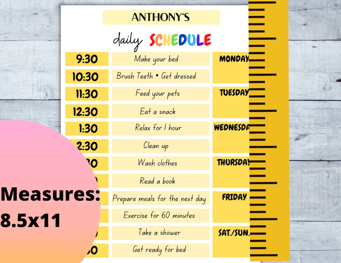 YELLOW DAILY SCHEDULE, Editable, Pdf, Printable, Chore Chart, Schedule ...