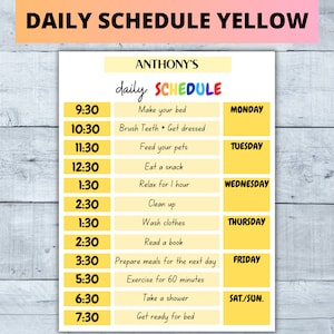 YELLOW DAILY SCHEDULE, Editable, Pdf, Printable, Chore Chart, Schedule ...
