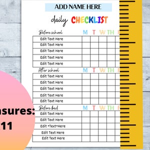 EDITABLE & PRINTABLE DAILY Checklist for Kids, Chore Chart for Kids ...