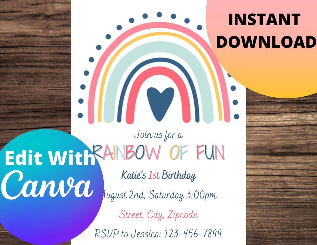 Rainbow Birthday Invitation, Kids Birthday, Girls Rainbow Birthday ...