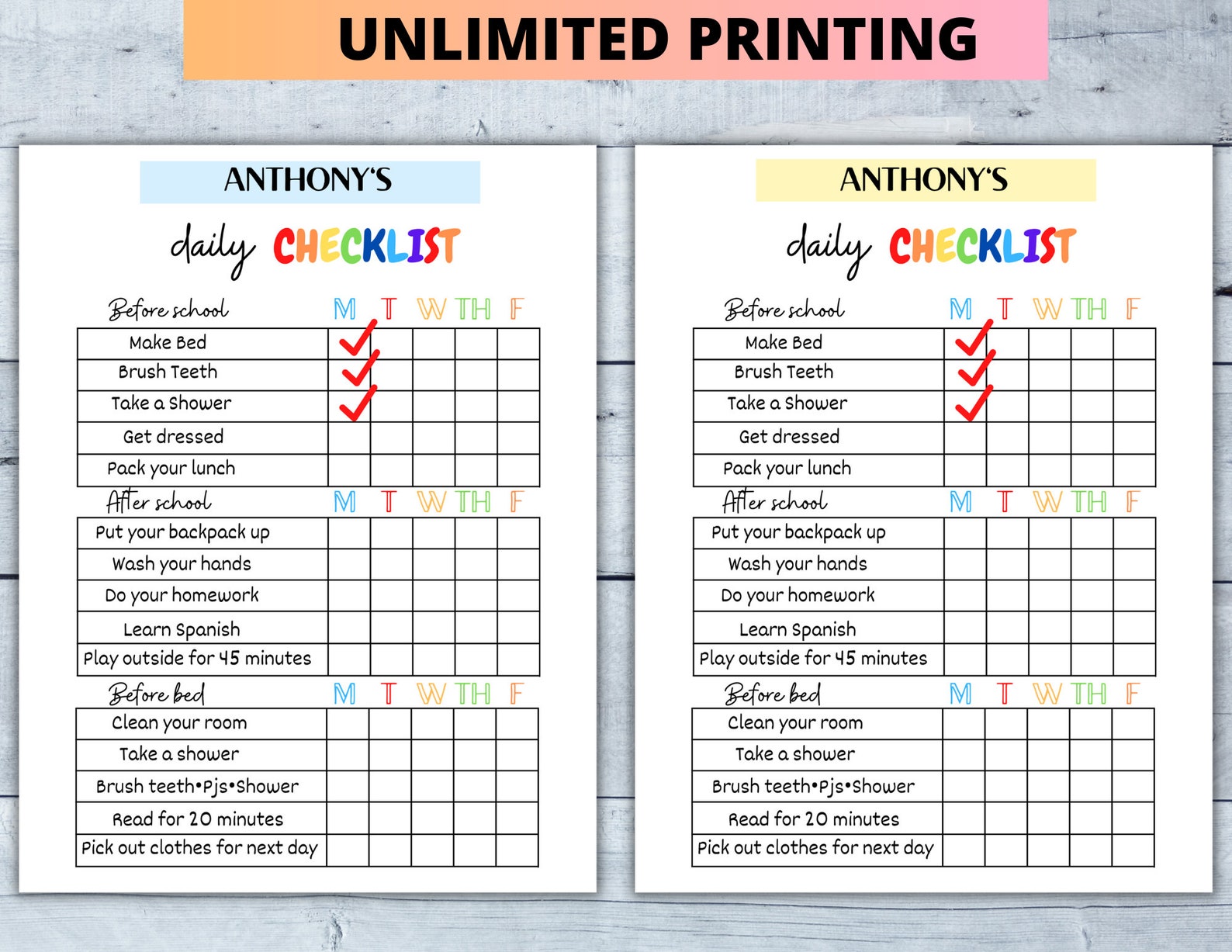 EDITABLE & PRINTABLE DAILY Checklist for Kids, Chore Chart for Kids ...
