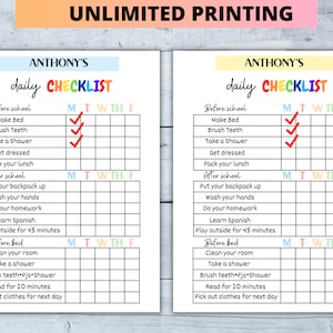 EDITABLE & PRINTABLE DAILY Checklist for Kids, Chore Chart for Kids ...