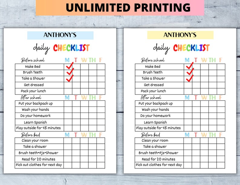 EDITABLE & PRINTABLE DAILY Checklist for Kids, Chore Chart for Kids ...