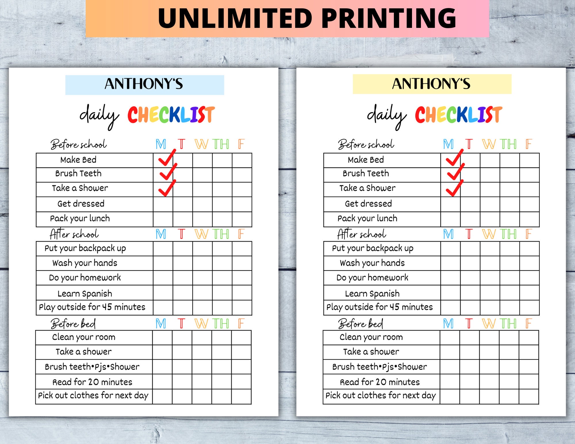 EDITABLE & PRINTABLE DAILY Checklist for Kids, Chore Chart for Kids ...