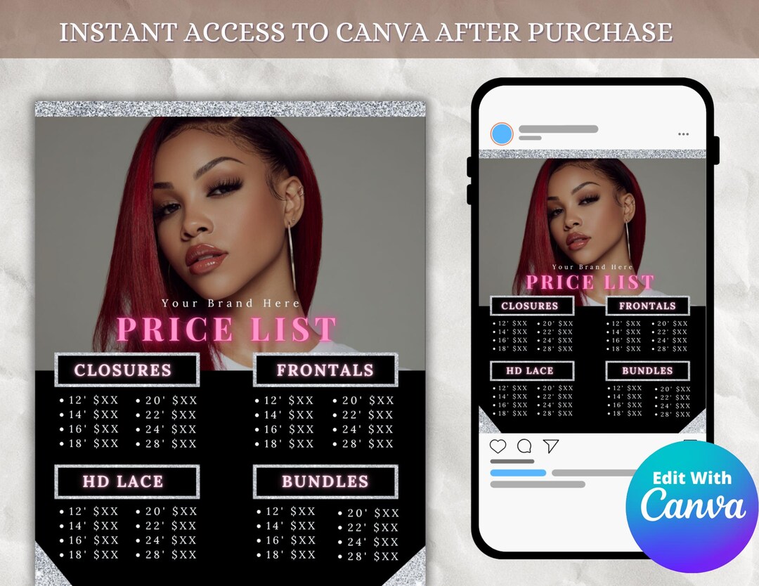 Price List Template for Business, Salon, Hair, Nails, Esthetician ...
