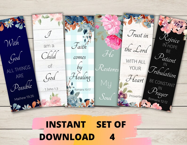 PRINTABLE CHRISTIAN BOOK Marks Set of 6, Instant Download Bookmarks ...