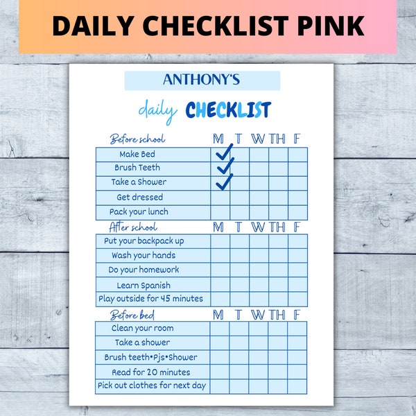 EDITABLE & PRINTABLE DAILY Checklist for Kids, Chore Chart for Kids ...