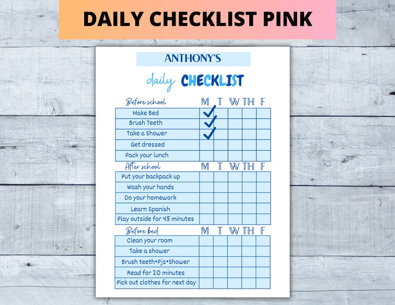 EDITABLE & PRINTABLE DAILY Checklist for Kids, Chore Chart for Kids ...