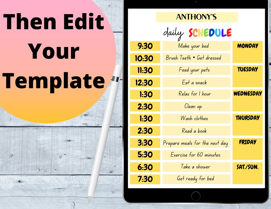 YELLOW DAILY SCHEDULE, Editable, Pdf, Printable, Chore Chart, Schedule ...