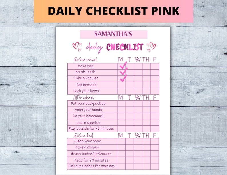 EDITABLE & PRINTABLE DAILY Checklist for Kids, Chore Chart for Kids ...