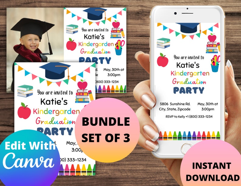 Kindergarten Graduation Invitation Bundle, Preschool Pre K Graduation ...