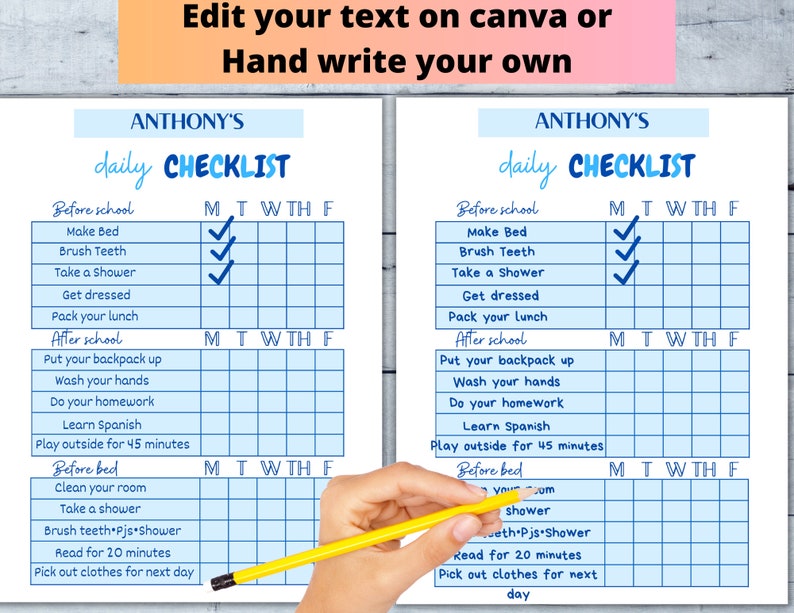 EDITABLE & PRINTABLE DAILY Checklist for Kids, Chore Chart for Kids ...