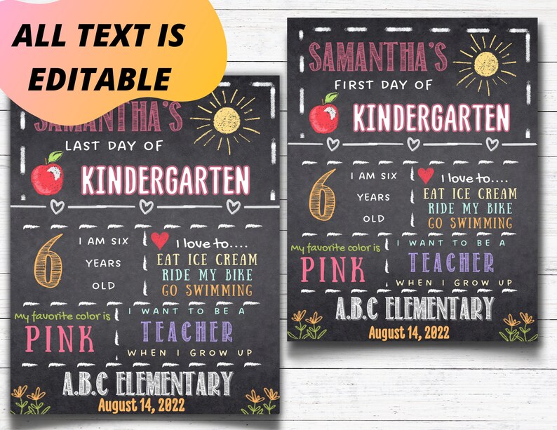 First Day of Kindergarten Sign Back to School Sign Printable - Etsy