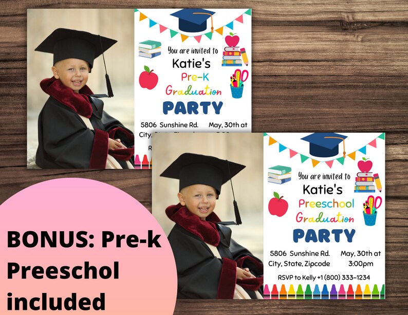 Kindergarten Graduation Invitation, Preschool Pre K Graduation Ceremony ...