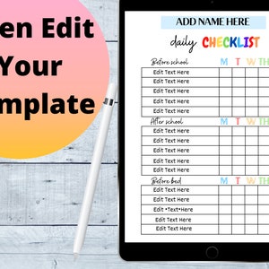 EDITABLE & PRINTABLE DAILY Checklist for Kids, Chore Chart for Kids ...