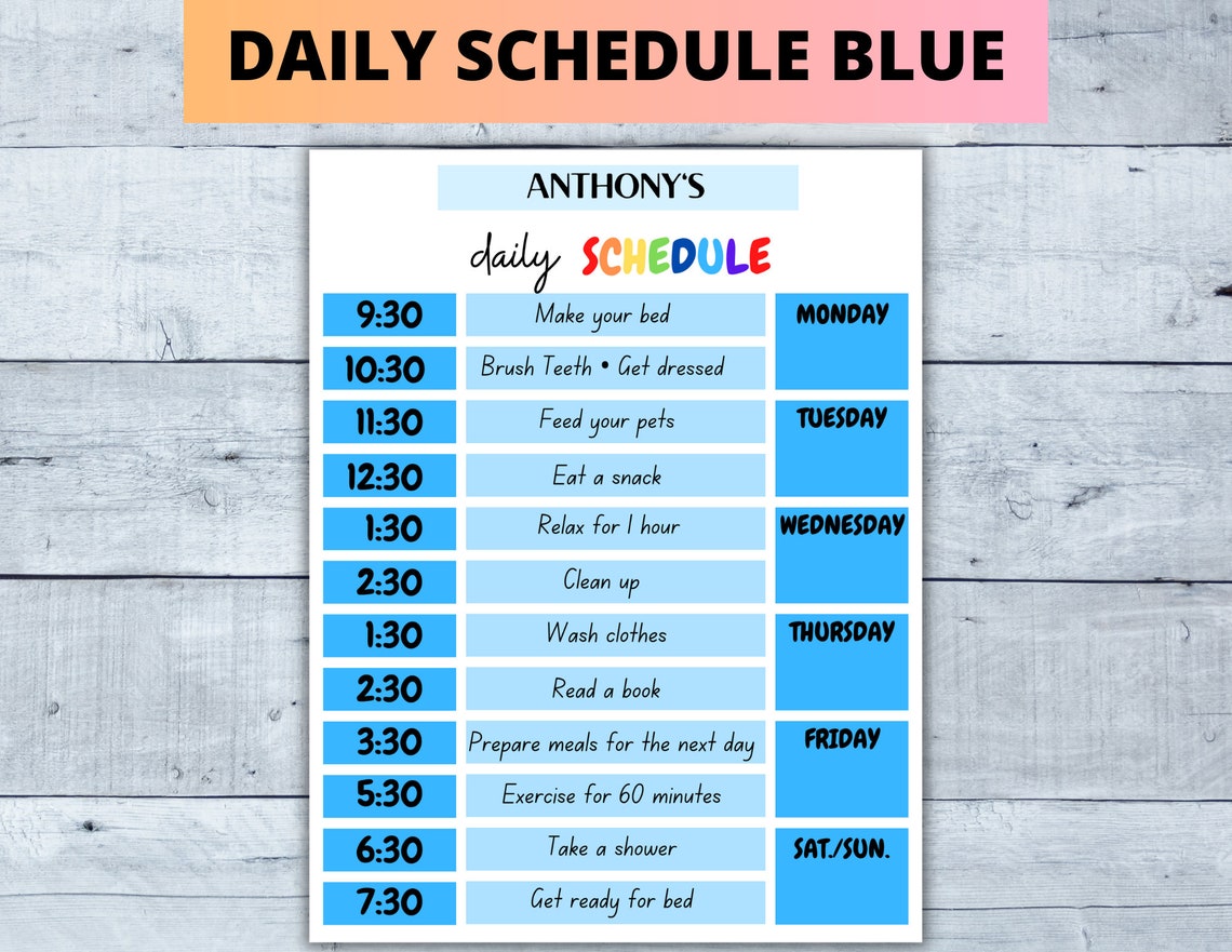 BLUE DAILY SCHEDULE, Editable, Pdf, Printable, Chore Chart, Schedule ...