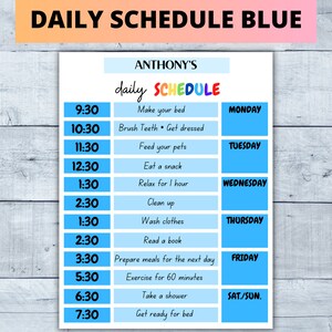 BLUE DAILY SCHEDULE, Editable, Pdf, Printable, Chore Chart, Schedule ...