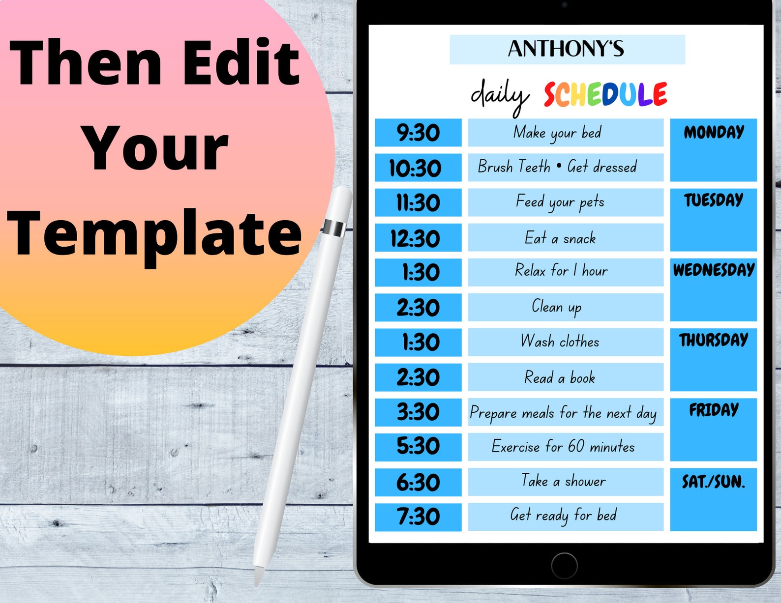 BLUE DAILY SCHEDULE, Editable, Pdf, Printable, Chore Chart, Schedule ...