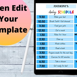BLUE DAILY SCHEDULE, Editable, Pdf, Printable, Chore Chart, Schedule ...
