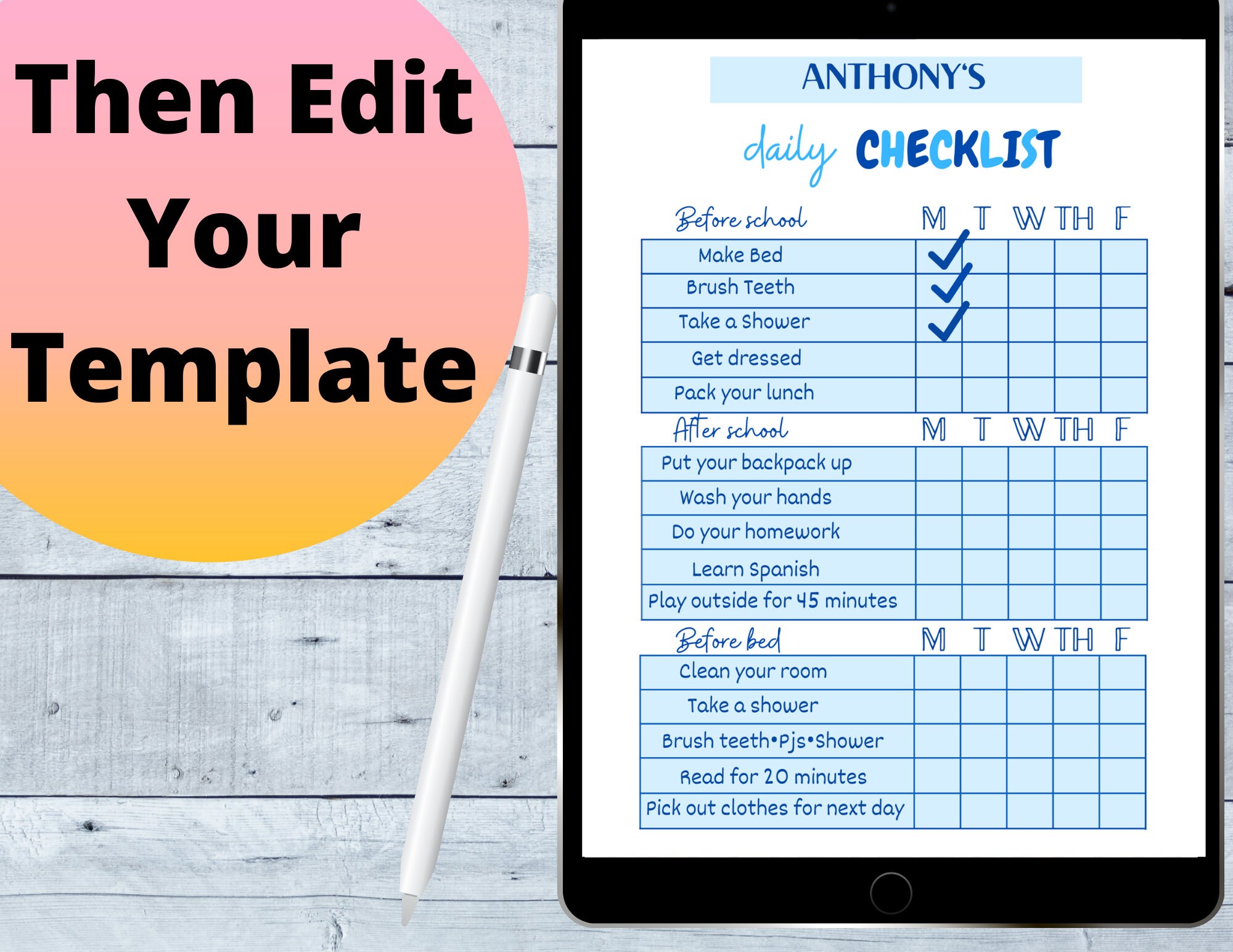 EDITABLE & PRINTABLE DAILY Checklist for Kids, Chore Chart for Kids ...