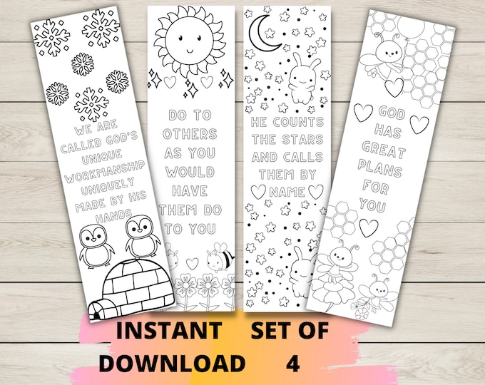 Color Your Bookmarks Love Bible Verses & Cute Animals Christian ...